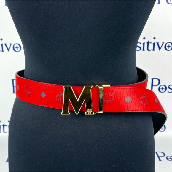 MCM | Accessories | Mcm Mens Claus Gold M Buckle Candy Red Leather ...